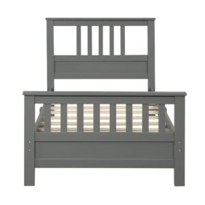 KoiHome Twin Wood Platform Bed with Headboard and Footboard, Modern Bed Frame with Solid Wood Slat and Support Legs for Bedroom, Simple and Classic Design,No Box Spring Need, Gray (Twin)