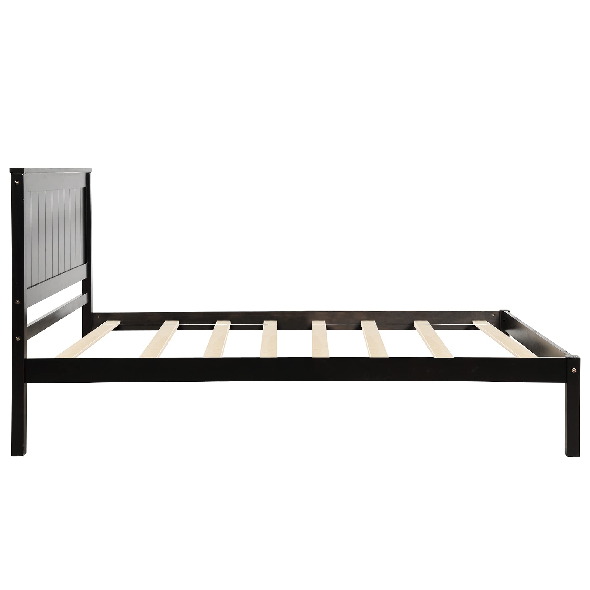 KoiHome Twin Wood Platform Bed Frame with Headboard, Modern Bed Frame with Solid Wood Slat and Support Legs for Bedroom, Simple and Classic Design, No Box Spring Need, Espresso (Twin)