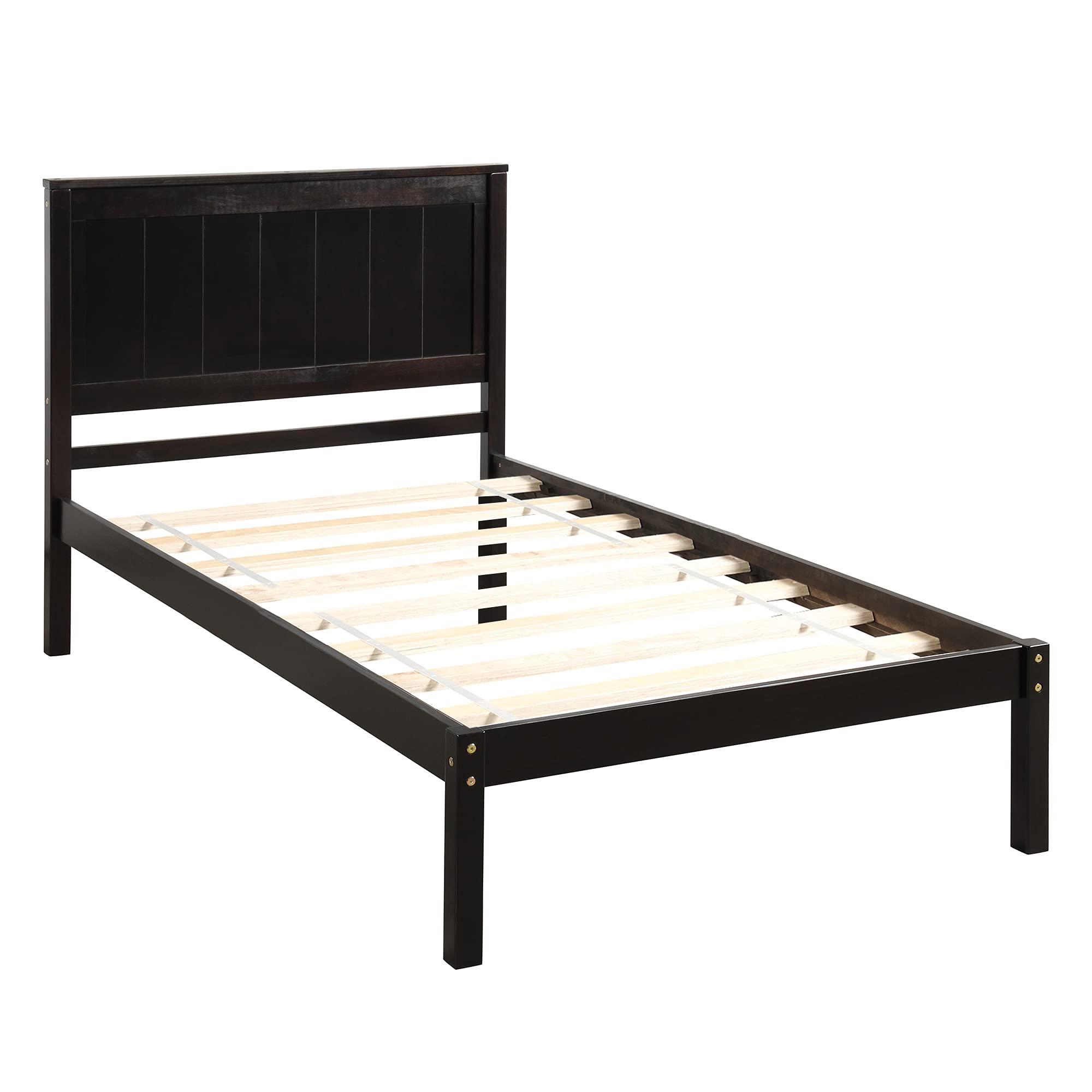 KoiHome Twin Wood Platform Bed Frame with Headboard, Modern Bed Frame with Solid Wood Slat and Support Legs for Bedroom, Simple and Classic Design, No Box Spring Need, Espresso (Twin)