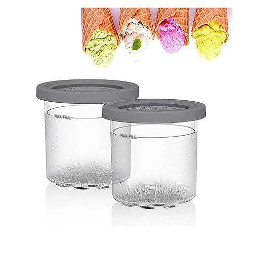 EVANEM 2/4/6PCS Creami Pints, for Ninja Creami Cups,16 OZ Ice Cream Containers Airtight and Leaf-Proof for NC301 NC300 NC299AM Series Ice Cream Maker,Gray-2PCS