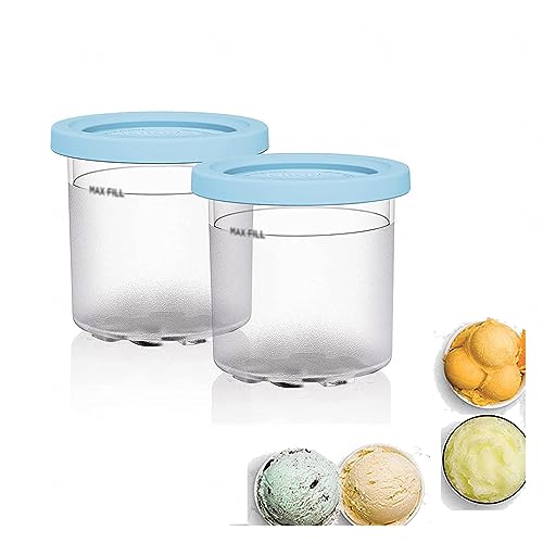 EVANEM 2/4/6PCS Creami Pints, for Ninja Creami Ice Cream Maker Pints,16 OZ Ice Cream Pint Containers Dishwasher Safe,Leak Proof Compatible with NC299AMZ,NC300s Series Ice Cream Makers,Blue-4PCS