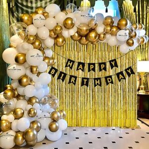 RUBFAC 3pcs 3.3x8.2 Feet Gold Fringe Backdrop Curtains,Tinsel Streamers Birthday Party Decorations,Fringe Backdrop for Birthday Women Bachelorette Wedding Party Decor