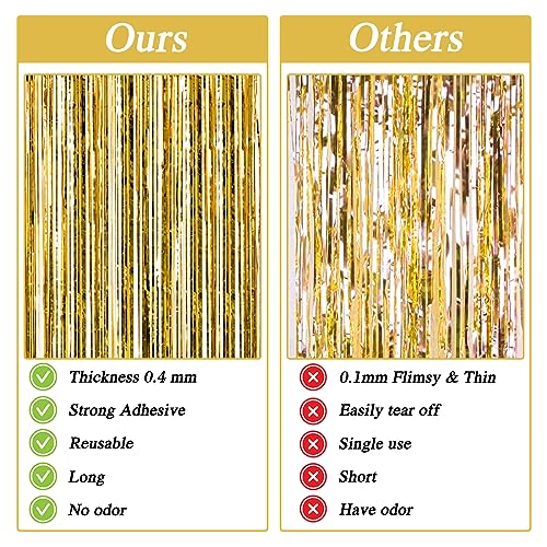 RUBFAC 3pcs 3.3x8.2 Feet Gold Fringe Backdrop Curtains,Tinsel Streamers Birthday Party Decorations,Fringe Backdrop for Birthday Women Bachelorette Wedding Party Decor