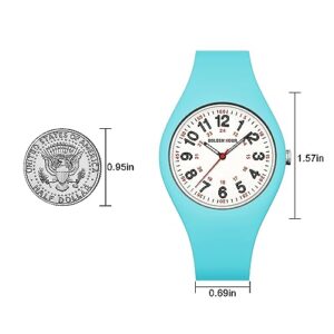 GOLDEN HOUR Waterproof Sports Analog Unisex Watches for Nurse Medical Professionals, Students - Military Time Glowing Easy to Read Dial, Jelly Silicone Strap in Light Blue