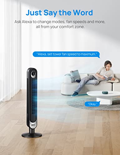 Dreo Smart Tower Fan WiFi Voice Control, Compatible with Alexa/Google & Table Fans for Home Bedroom, 9 Inch Quiet Oscillating Floor Fan with Remote, Air Circulator Fan