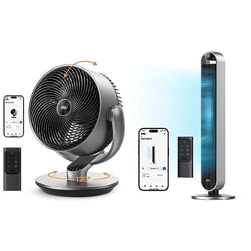 Dreo Smart Fans for Bedroom, 11 Inch, 25dB Quiet DC Room Fan with Remote, 120°+90° Oscillating Fan & Tower Fan 42 Inch Pilot Max, 2023 Upgraded Smart Fans for home