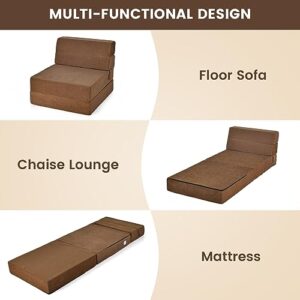 RELAX4LIFE Folding Sofa Bed Chair - 3-in-1 Convertible Couch Sleeper, Floor Futon Couch w/Removable Cover & Full Padded Foam, Fabric Guest Sleeper Chair for Living Room, Study, Apartment (Brown)