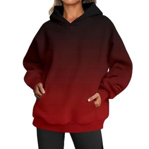 lttvqm hoodie for women long sleeve drawstring hoodie pullover sport casual winter sweatshirt with pocket hoods tie dye gradient sweatshirt to wear with leggings blusas de mujer red xl