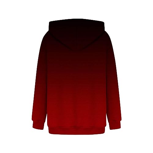 LTTVQM Hoodie for Women Long Sleeve Drawstring Hoodie Pullover Sport Casual Winter Sweatshirt with Pocket Hoods Tie Dye Gradient Sweatshirt to Wear with Leggings Blusas De Mujer Red XL