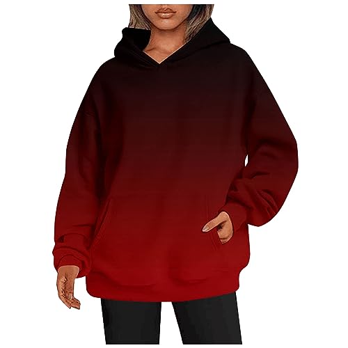 LTTVQM Hoodie for Women Long Sleeve Drawstring Hoodie Pullover Sport Casual Winter Sweatshirt with Pocket Hoods Tie Dye Gradient Sweatshirt to Wear with Leggings Blusas De Mujer Red XL