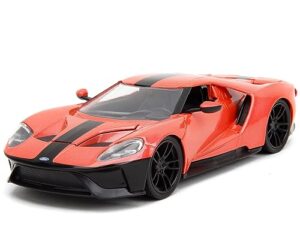 2017 gt light red metallic with black stripe pink slips series 1/24 diecast model car by jada 34657