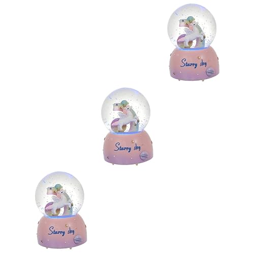 NOLITOY Animal Crystal Ball 3pcs Home Musical Girls Up Gift Day Music Cartoon Holiday Adornment Decoration Lamp New Valentines Light Birthday Tabletop Xcm Collectible Resin Water Year