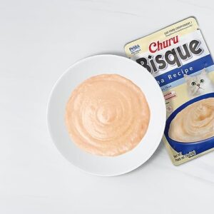 INABA Churu Bisque Lickable Treats for Cats, Creamy Purée Bisque with Vitamin E, 1.4 Ounces per Pouch, 16.8 Ounces Total (12 Servings), Tuna with Salmon Recipe