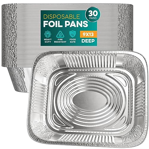 Aluminum Pans 9x13 [30 Pack] Aluminum Foil Pans Trays - Disposable Pans for Baking, BBQ Grilling, Roasting, Cake Serving Dishes, Catering Supplies, Steam Table Chafing Pans, Half Size Tin Foil Pan