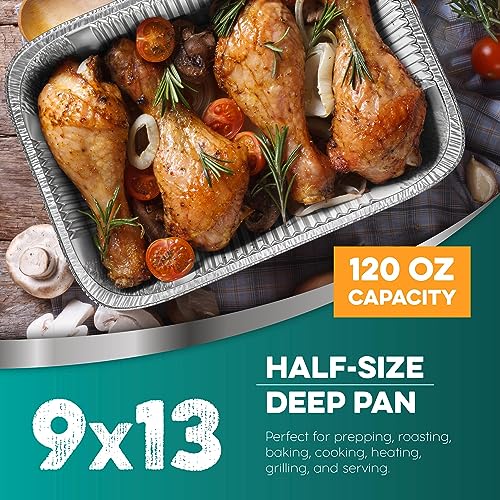 Aluminum Pans 9x13 [30 Pack] Aluminum Foil Pans Trays - Disposable Pans for Baking, BBQ Grilling, Roasting, Cake Serving Dishes, Catering Supplies, Steam Table Chafing Pans, Half Size Tin Foil Pan