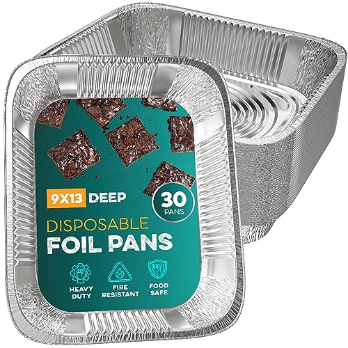 Aluminum Pans 9x13 [30 Pack] Aluminum Foil Pans Trays - Disposable Pans for Baking, BBQ Grilling, Roasting, Cake Serving Dishes, Catering Supplies, Steam Table Chafing Pans, Half Size Tin Foil Pan