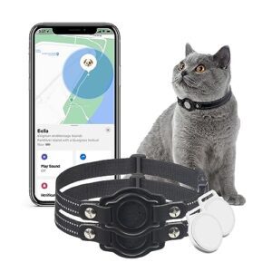 vebiso gps tracker for cats(2 pack), waterproof location pet tracking smart collar (only ios), no monthly fee, compatible with apple find my