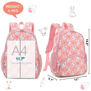 BTOOP Kids Backpack Girls Cute Bunny Toddler School Bag Preschool Kindergarten BookBag Nursery Small Daypack with Chest Strap