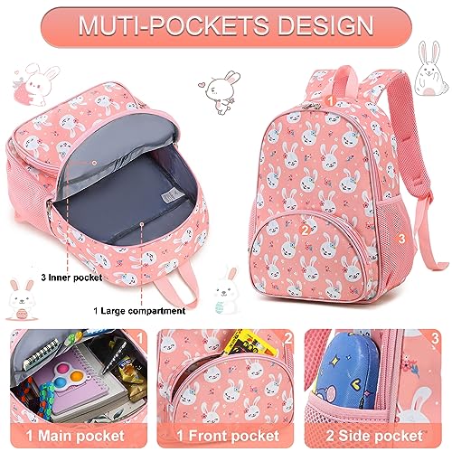 BTOOP Kids Backpack Girls Cute Bunny Toddler School Bag Preschool Kindergarten BookBag Nursery Small Daypack with Chest Strap