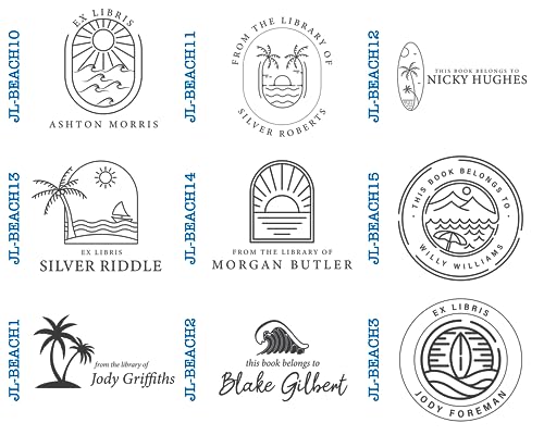 Personalized Library Book Stamp with Beach Theme - Custom Wooden Stamp, Perfect for Beach Lovers and Summer Reading - Add a Tropical Touch to Your Library Collection! (1 5/8” x 1 5/8”)