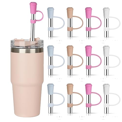 [12 Pack] Straw Cover Cap 10MM for Stanley Cup Adventure Quencher 40oz, Reusable Silicone Stopper tips for Stanley Tumbler 30oz, 20oz,12oz Accessories, Fits 10mm/0.4 inch Drinking Straws (Tumbler)