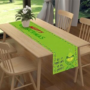 Linen Grinch Christmas Table Runner 72 Inches Long Grinch Decor Green Whoville Christmas Xmas Winter Holiday Home Kitchen Dinging Room Table Decorations