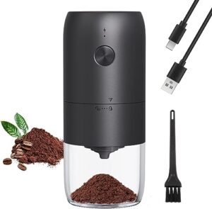 wasailife electric black coffee grinder with adjustable coarseness grind settings and usb charging with cleaning brush for easy cleaning, portable coffee bean grinder (black)