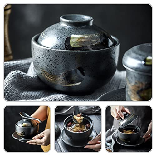 BESTonZON Japanese Ramen Miso Soup Bowl with Lid Japanese Rice Bowl Ceramic Cereal Bowl with Lid Traditional Bowls Noodle Bowl Lacquer Bowl Mini Steamer