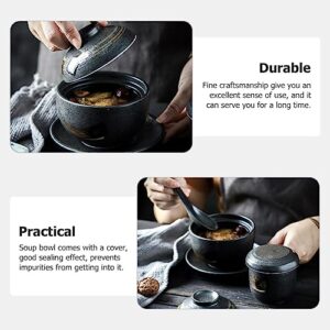 BESTonZON Japanese Ramen Miso Soup Bowl with Lid Japanese Rice Bowl Ceramic Cereal Bowl with Lid Traditional Bowls Noodle Bowl Lacquer Bowl Mini Steamer