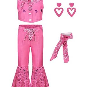 Girls Cowboy Costume Movie Pink 80s Cowgirl Kids Uniform Set with Scarf and Earrings ZF019S