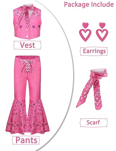 Girls Cowboy Costume Movie Pink 80s Cowgirl Kids Uniform Set with Scarf and Earrings ZF019S