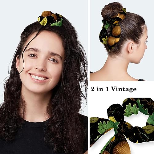 Thanksgiving Acorn Working Cap with Button Sweatband Adjustable Tie Back Bouffant Hats with Scrunchie