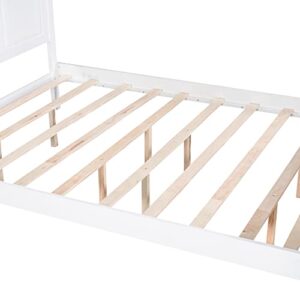 BIADNBZ Queen Size Canopy Platform Bed with Headboard and Footboard,Wooden Bedframe with Slat Support Leg for Bedroom Guest Room,No Box Spring Needed,White