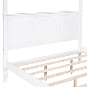 BIADNBZ Queen Size Canopy Platform Bed with Headboard and Footboard,Wooden Bedframe with Slat Support Leg for Bedroom Guest Room,No Box Spring Needed,White