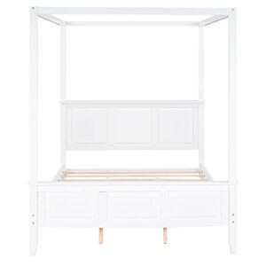 BIADNBZ Queen Size Canopy Platform Bed with Headboard and Footboard,Wooden Bedframe with Slat Support Leg for Bedroom Guest Room,No Box Spring Needed,White