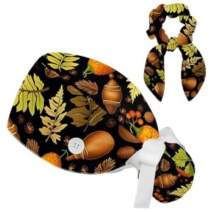 thanksgiving acorn working cap with button sweatband adjustable tie back bouffant hats with scrunchie