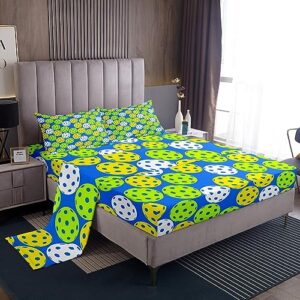 pickleball bed set ball sports themed teens sheet set for boys girls men yellow white green pickleball bed sheets blue decor sheets with 1 pillowcase 3pcs bedding twin