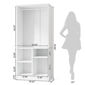 Tribesigns Wardrobe Closet, White Wood Armoire Wardrobe Closet with Open Storage Shelves and Hanging Rod, Freestanding Wardrobe Cabinet for Bedroom (1 PCS)