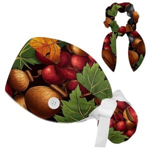 thanksgiving acorn working cap with button sweatband adjustable tie back bouffant hats with scrunchie