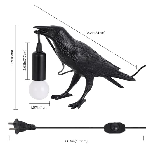 TERBBU Raven Decor Crow Lamp Bird Desk Lamp Creative Animal Styling Light Bedroom Bedside Wall Sconce lamp Light Decoration - Black Table lamp