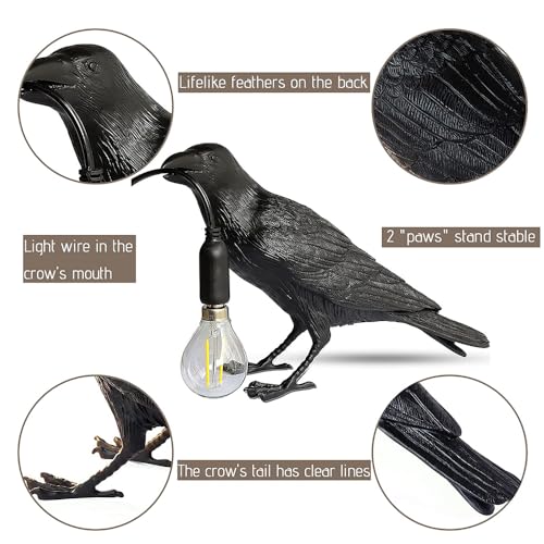 TERBBU Raven Decor Crow Lamp Bird Desk Lamp Creative Animal Styling Light Bedroom Bedside Wall Sconce lamp Light Decoration - Black Table lamp