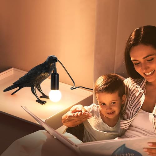 TERBBU Raven Decor Crow Lamp Bird Desk Lamp Creative Animal Styling Light Bedroom Bedside Wall Sconce lamp Light Decoration - Black Table lamp