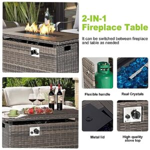 Aoxun Patio Furniture Set with Fire Pit Table 15 PCS Outdoor Furniture Outdoor Wicker Patio Conversation Sets with 44'' Gas Fire Pit Table Coffee Table, Grey