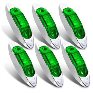 madcatz 2.5 inch 6 pcs of green mini side marker clearance lights w/chrome housing 6 led f2 bulbs indicator lamp 24v dc for heavy duty truck trailer camper rv boat qr6