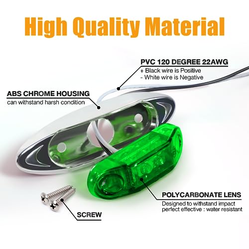 MADCATZ 2.5 Inch 6 Pcs of Green Mini Side Marker Clearance Lights w/Chrome Housing 6 LED F2 Bulbs Indicator Lamp 24V DC for Heavy Duty Truck Trailer Camper RV Boat QR6