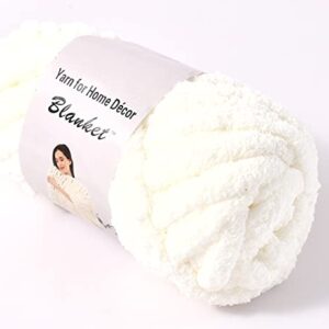 Chenille Chunky Yarn Arm Knitting Thick Bulky DIY for Knit Blanket Cushion Bed Sofa Home Decor (Ivory, 2-Pack, 0.5kg/1.1 lb, 48 Yards)