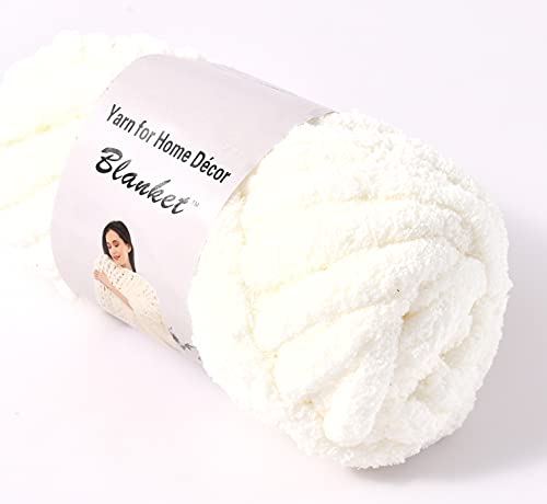 Chenille Chunky Yarn Arm Knitting Thick Bulky DIY for Knit Blanket Cushion Bed Sofa Home Decor (Ivory, 2-Pack, 0.5kg/1.1 lb, 48 Yards)