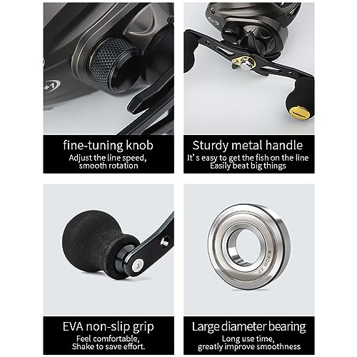 Baitcasting Reels, 8KG Max Drag Baitcaster Reels, 7.2:1 Gear Ratio Fishing Baitcasting Reel, 12+1 BB Bait Caster Reel, Low-Profile Fishing Reel with Compact Design Right Hand