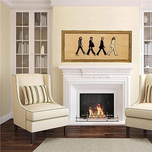 The Beatles Framed Abbey Road Portrait,Fine Beatles Wall Mural,Wood Framed Wall Art for Home Office Decor