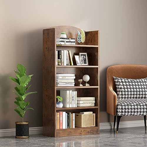 ALISENED 5 Shelf Bookcase, 47" Wood Tall Bookshelf and Bookshelves, Floor Standing Book Shelf Display Storage Shelves for Bedroom Library Living Room Home Office, Rustic